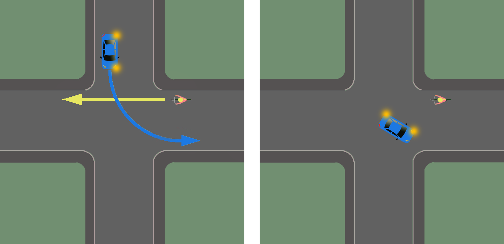 Alle 3 Fahrzeuge Wollen Links Abbiegen