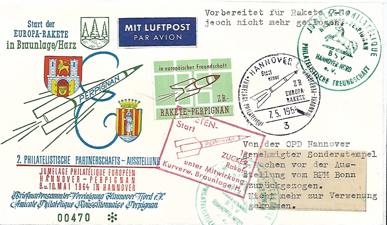 Perpignan Rocket Mail - Withdrawn stamps