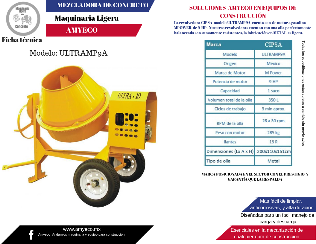 Revolvedora CIPSA Linea ULTRA De 1 Saco Con Motor MPOWER De 9 HP ...