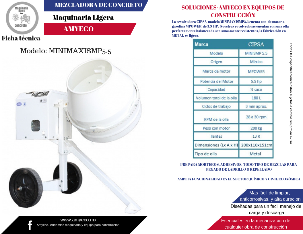 Revolvedora CIPSA MINI De 1/2 SACO Accionada Por Motor MPOWER Con ...