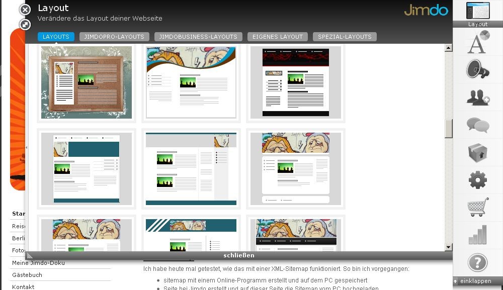 Jimdo-Dokumentation Layouts - skywalk-designs Jimdo-Page!