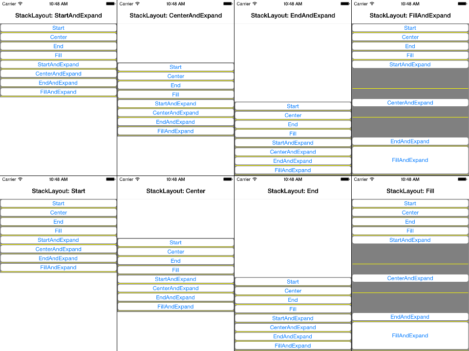 Xamarin.Froms StackLayout LayoutOptions - iscene ページ！