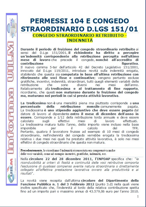 LEGGE 104 E CONGEDO STRAORDINARIO - Uilm Provincia di Cuneo LEGGE 104 E CONGEDO STRAORDINARIO - Uilm Provincia di Cuneo