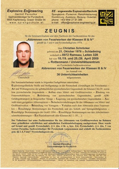 Ausbildung zum Pyrotechniker der Kategorien F3 - F4 und zum ...