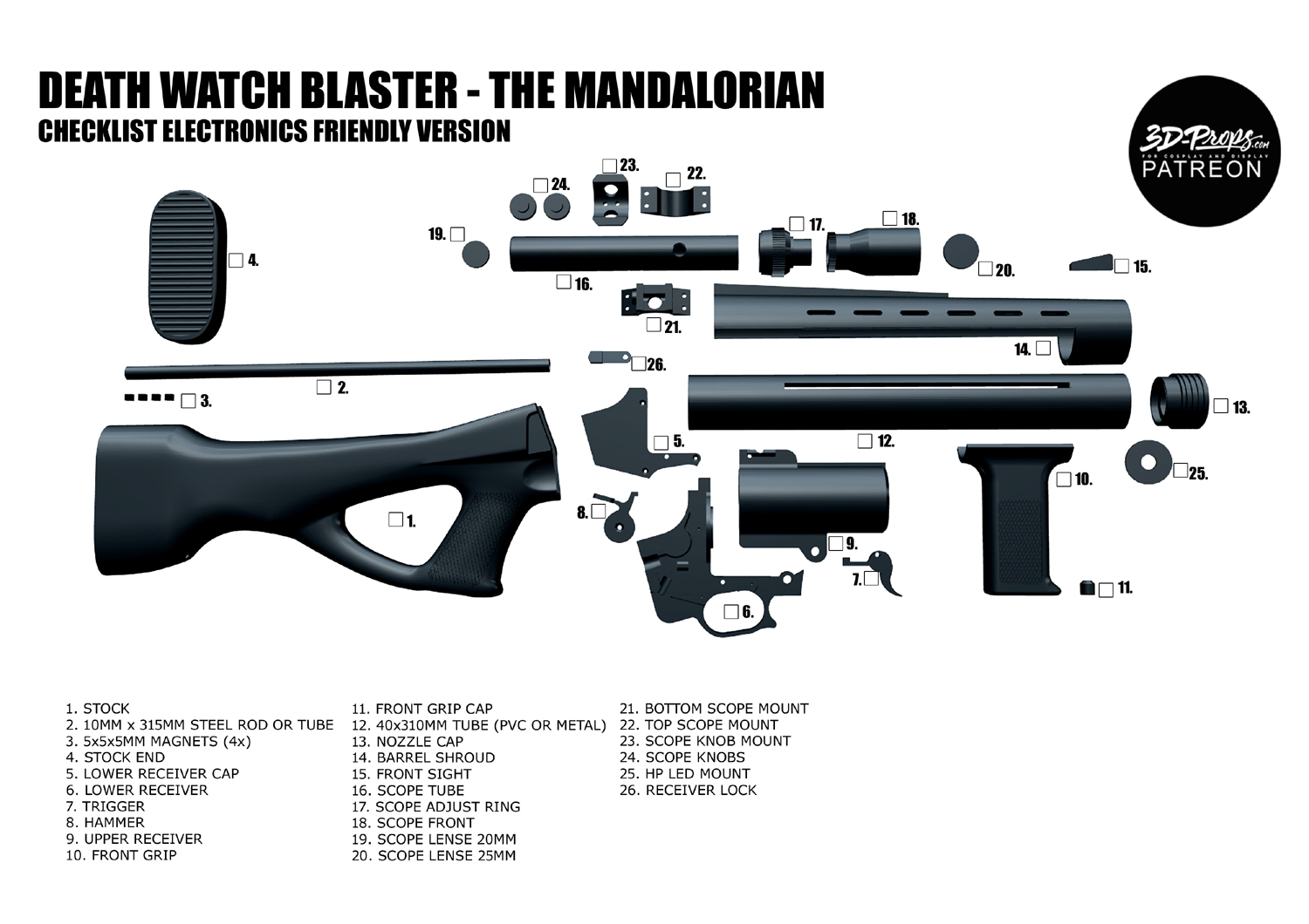DEATH WATCH BLASTER - 3D FILES - 3D-PROPS Blasters for display and cosplay.