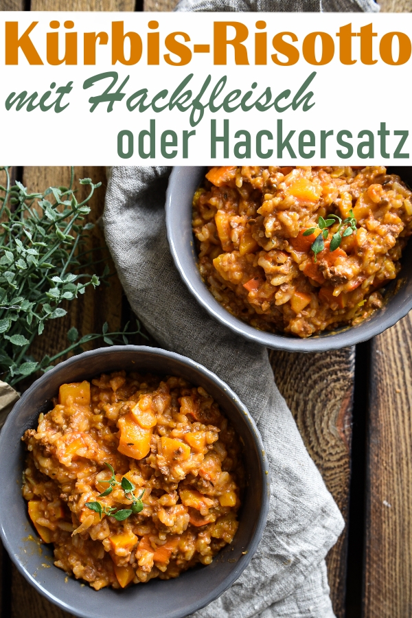 Kürbis-Risotto. Mit Hackfleisch oder Hackersatz. - mix dich glücklich (Thermomix-Rezepte)