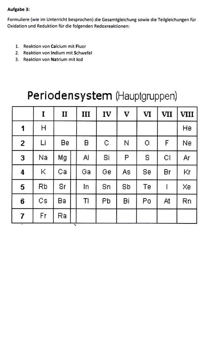 HÜ zum Thema "Redoxreaktionen" - Klasse 9a ...