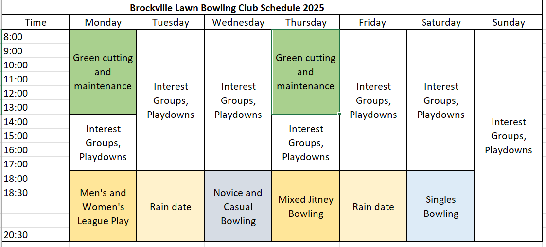 Green Schedule - Website of brockvillelawnbowlingclub!