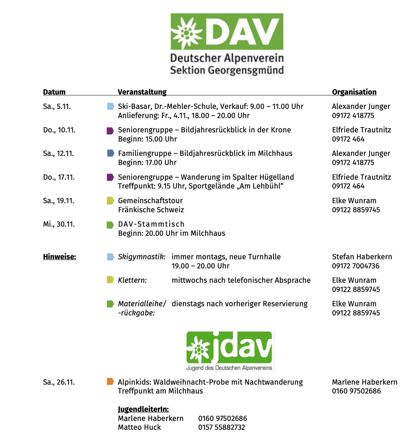 Monatsprogramm 2022 November - DAV-Georgensgmünd