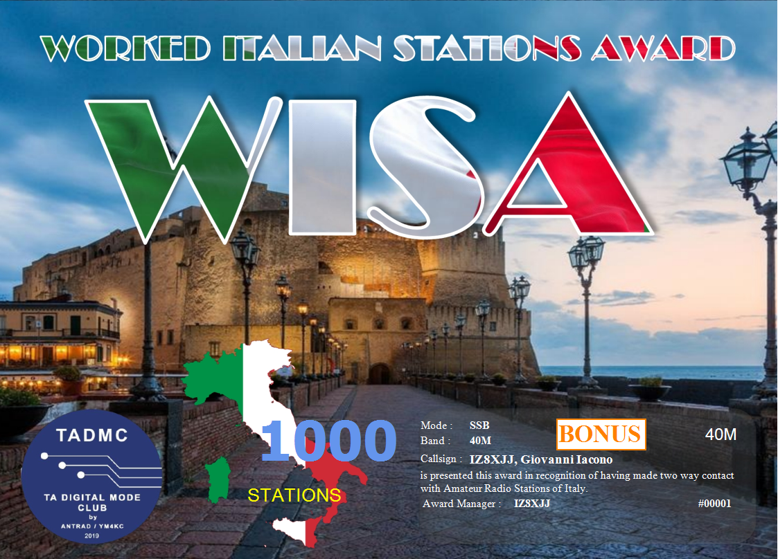 Worked Italian Stations Award - Welcome to IZ8XJJ