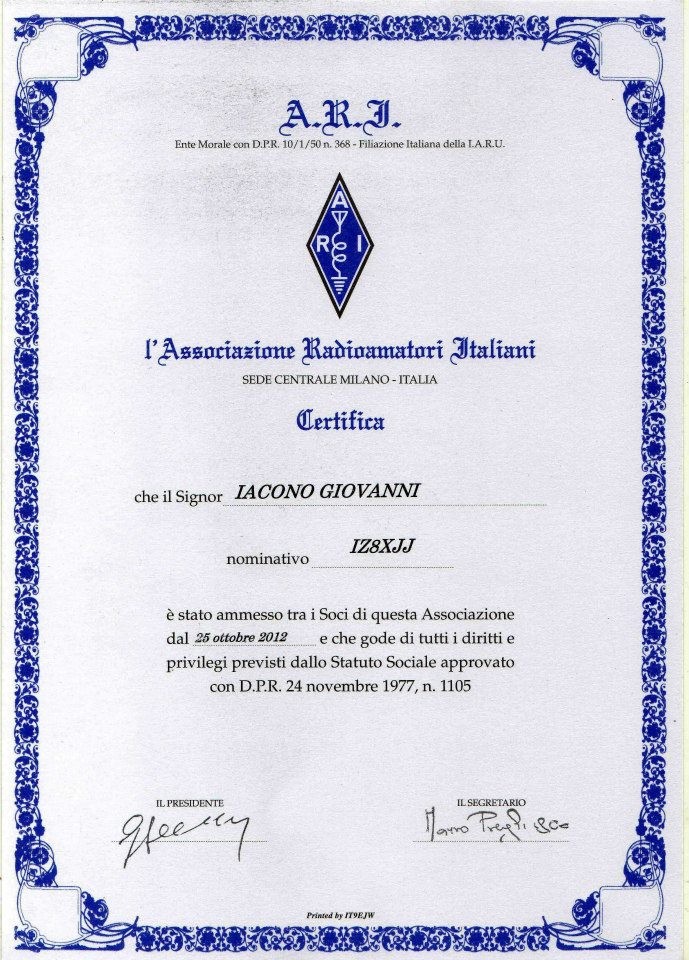 My Certificates - Welcome to IZ8XJJ