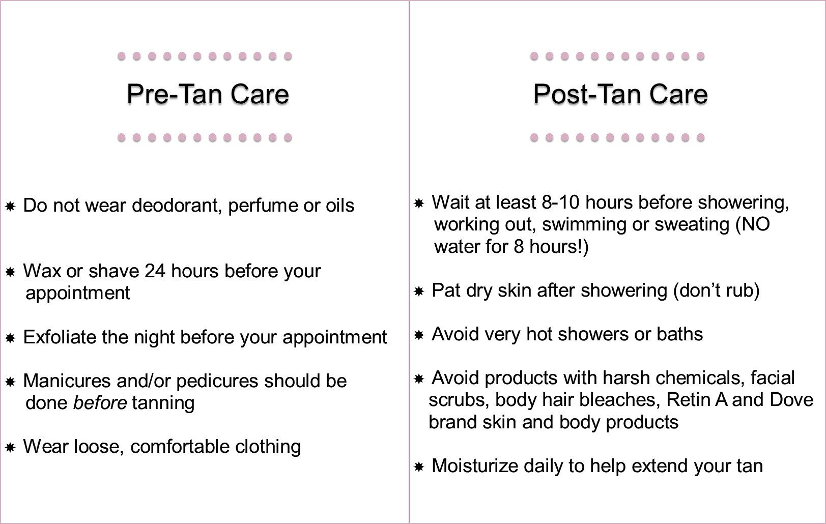 *Pre Tanning info - Saxy Tan Mobile VIP Spray Tanning