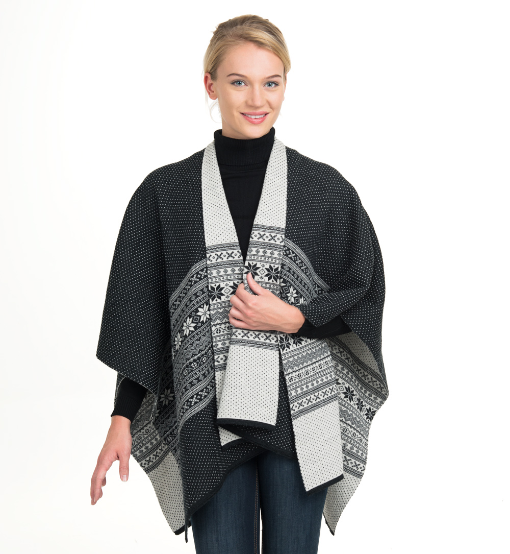 Vrikke Womens Wrap Cape Shawl Poncho Sweater Coat - Sweater Chalet