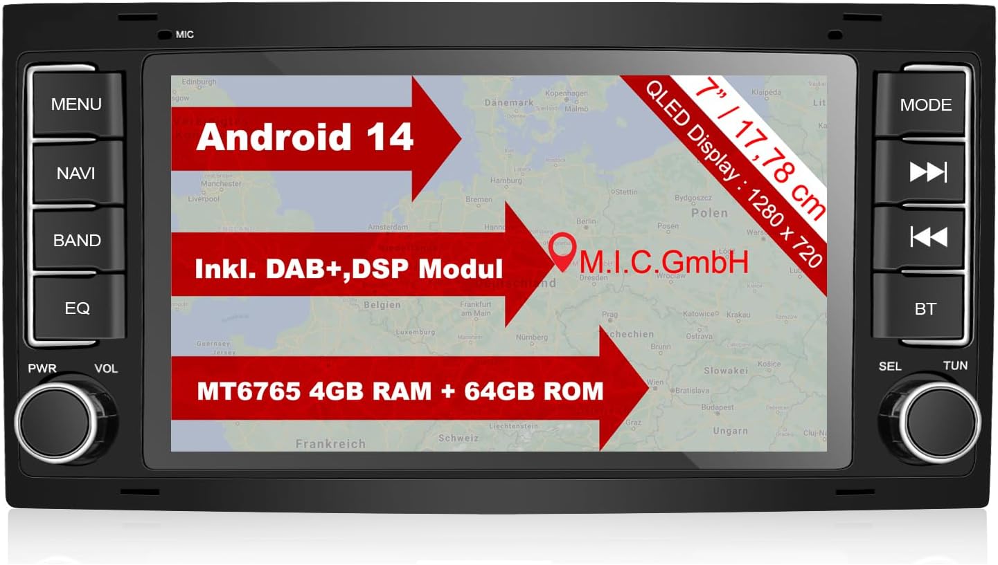 AVTO7-L2 Android 14 Autoradio mit Navi: MediaTek MT6765V 4G+64G; 7" QLED Display; 4G SIM ...