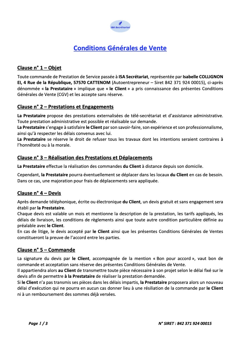 Conditions Générales De Vente