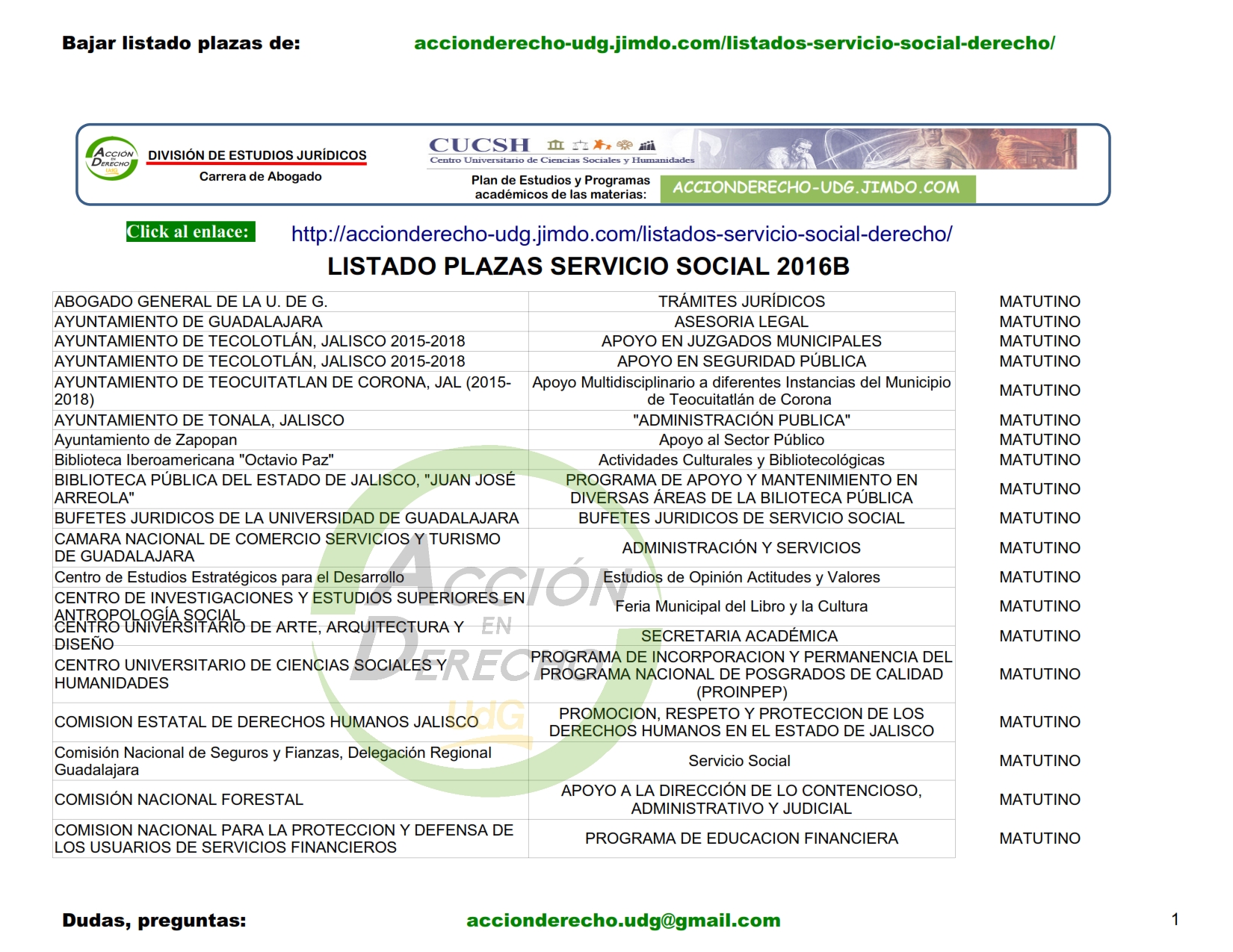 Listados Servicio Social Derecho - accionderecho-udg
