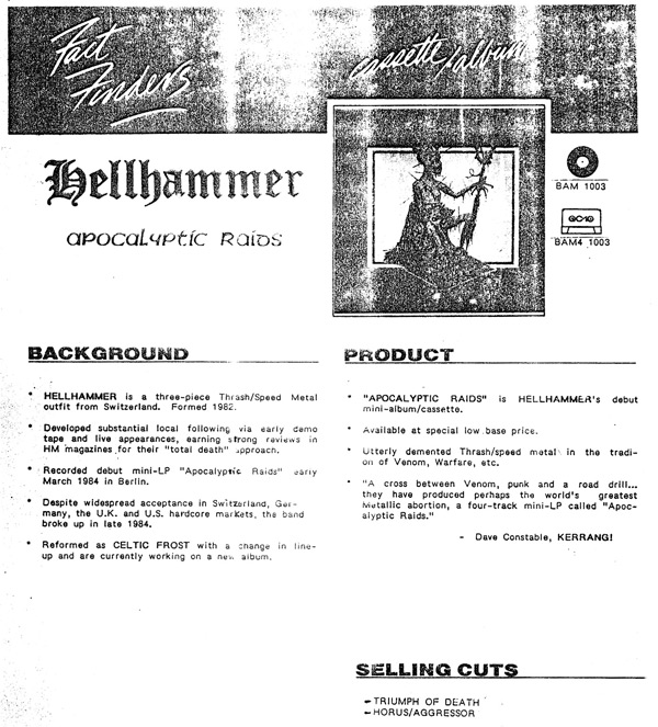 BAM 1003 - Hellhammer - Apocalyptic Raids - Banzai Records