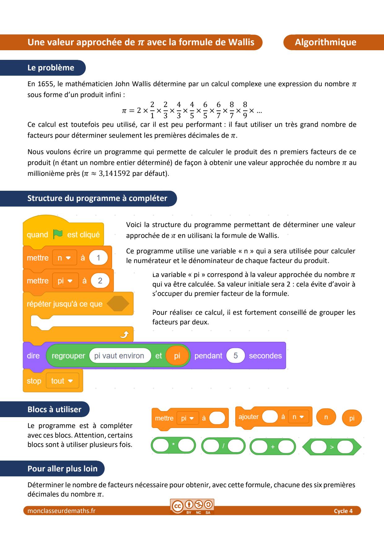 Activités d'algorithmique au cycle 4 - Mon classeur de maths