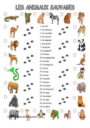 VOCABULAIRE DES ANIMAUX - Página web de portalfrances