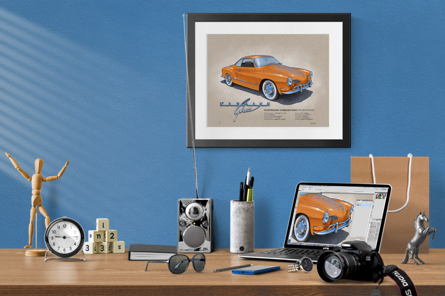 >> 1970-1972 VW KARMANN GHIA - AUTOMOTIVE ART BY LEMIREART