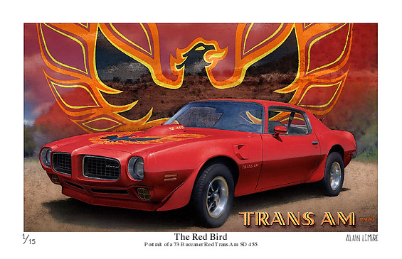 1973 TRANS AM OFF LINE - AUTOMOTIVE ART BY LEMIREART