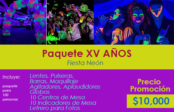 Fiesta XV Años Neon - decoracion fiestas | globos fiesta