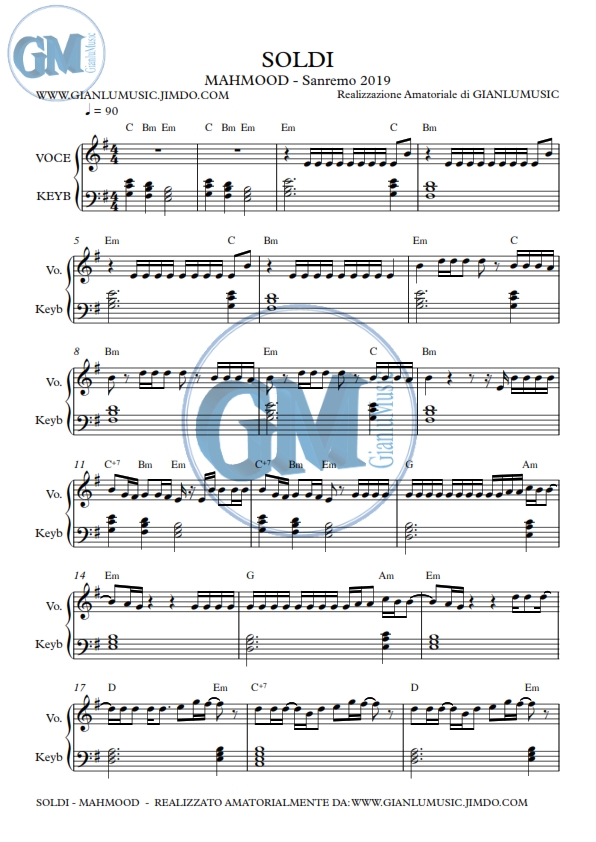 "SOLDI" SPARTITO - MAHMOOD | GIANLUMUSIC - Benvenuti su gianlumusic!