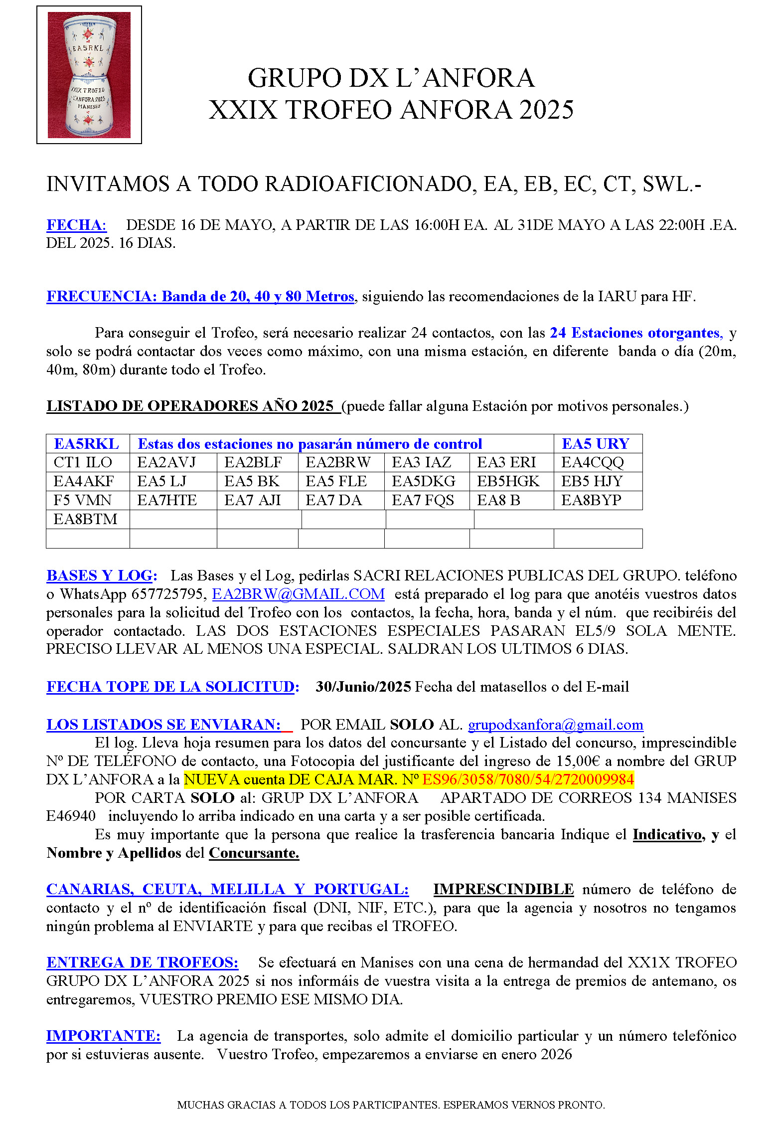 ANFORA DEL XXVII TROFEO - Página web de ea5rkl-grupodxanfora