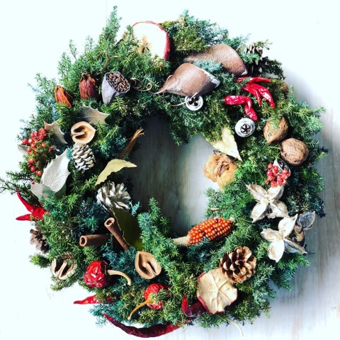 35cm〜/針葉樹と紫陽花のグリーンリース/Holidayリース/実もの すい 35cm〜/針葉樹と紫陽花のグリーンリース/Holidayリース/実もの すい
