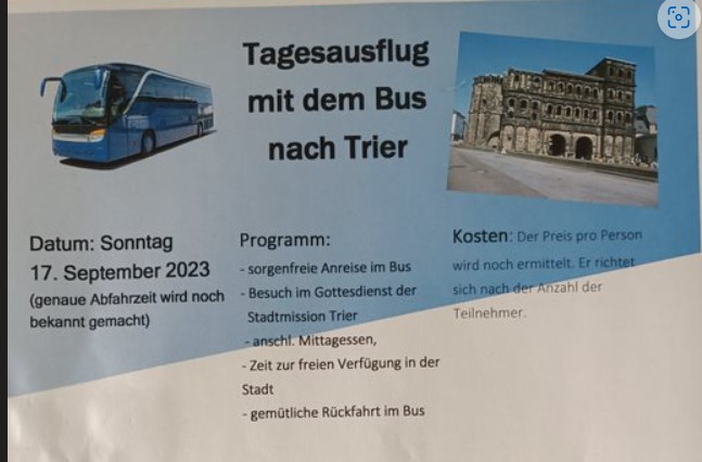 Gemeindeausflug mit dem Bus nach Trier - Evangelische Stadtmission Kirn