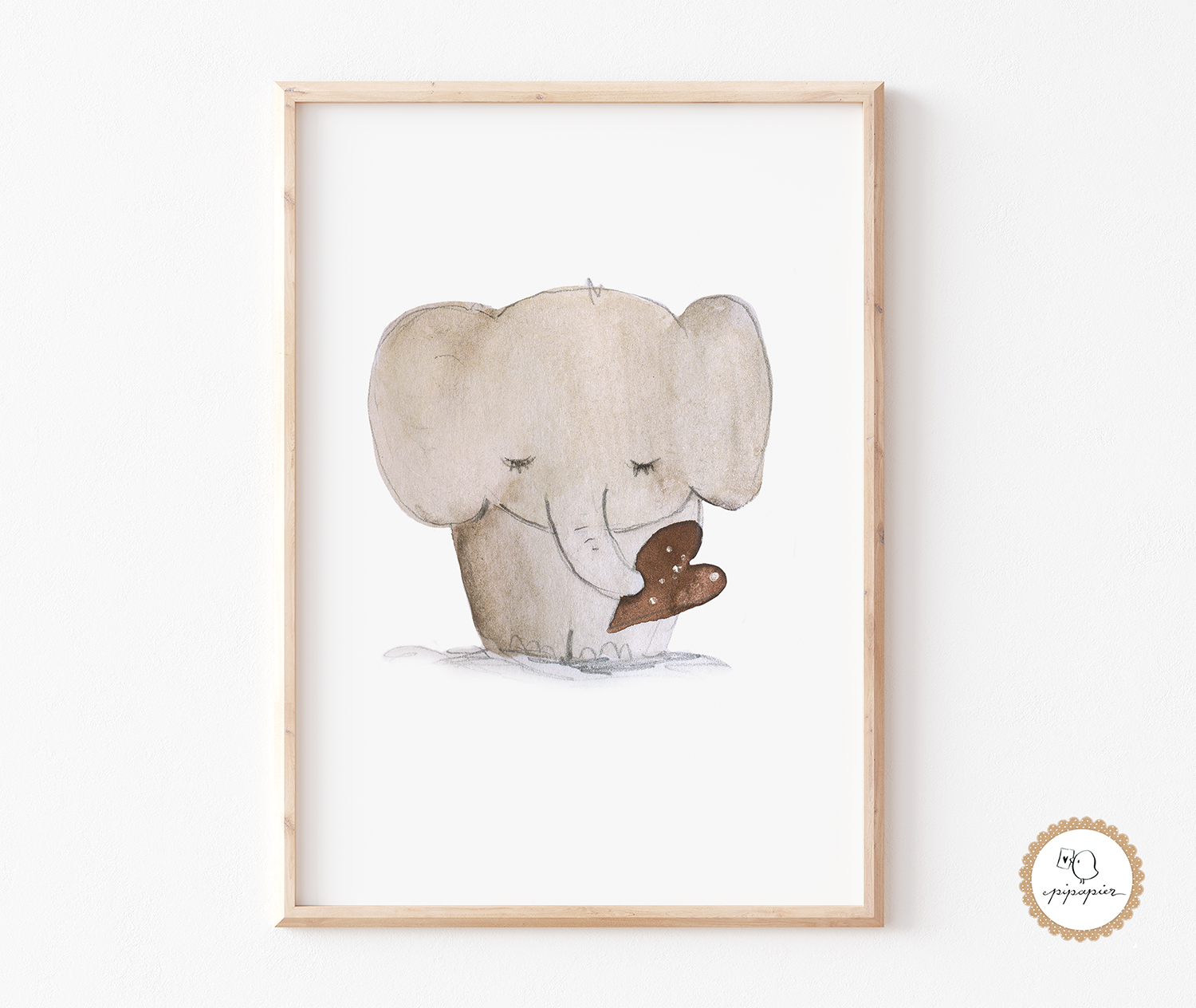 Kinderbild "Elefant mit Herz" in A4 oder A3 - Pipapier