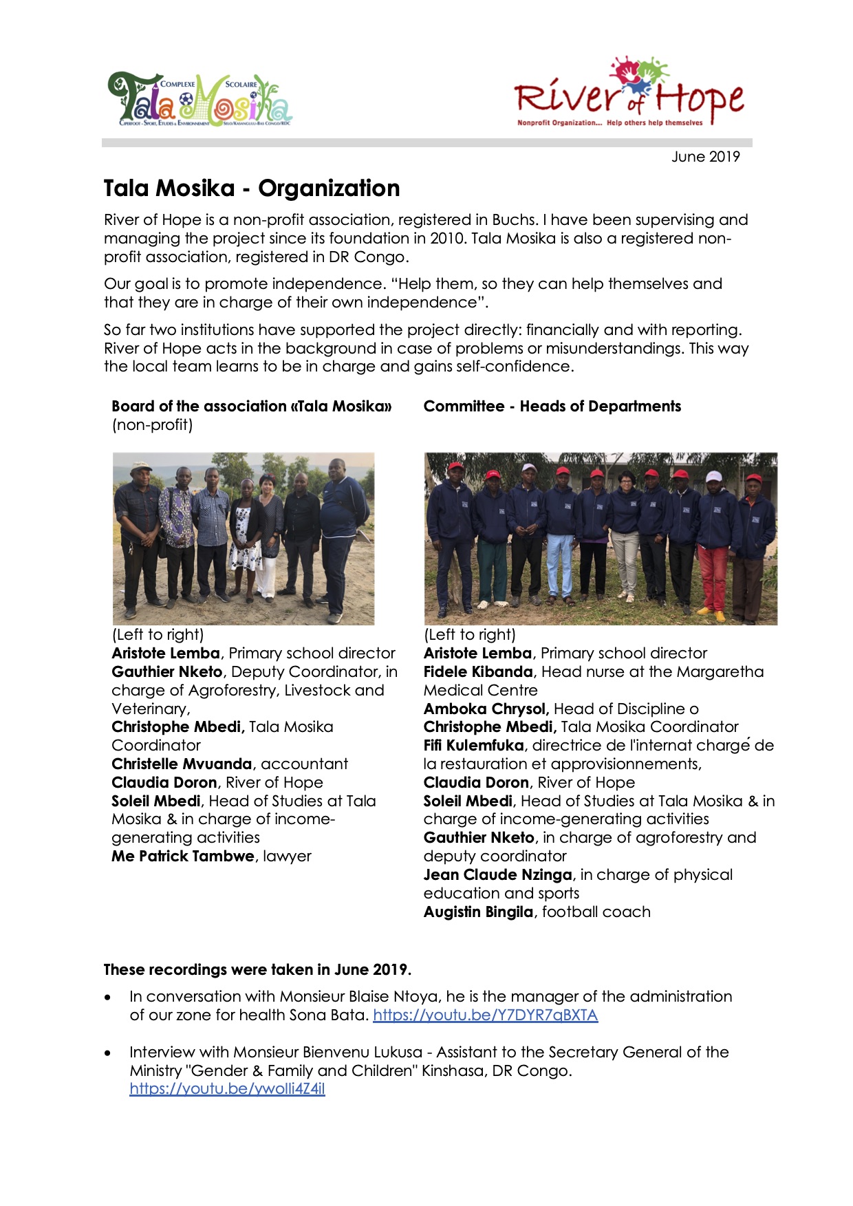Tala Mosika Organisation - 2019 - ariverofhope
