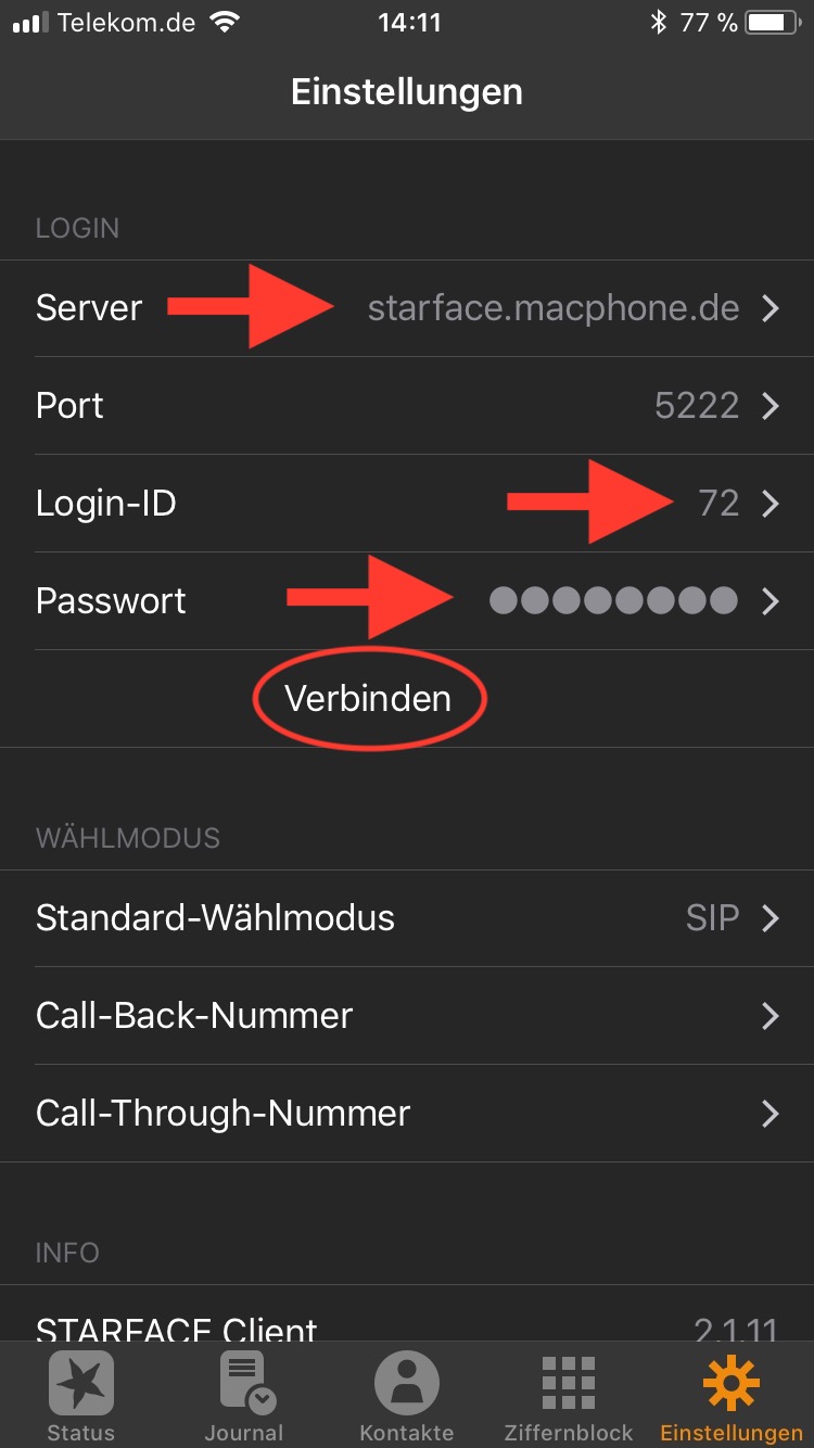 Einrichtung STARFACE iPhone Client - macphone.de - STARFACE in der Cloud
