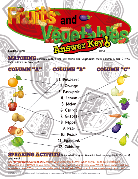 Fruits and Vegetables Activities [Worksheets] (Freebie!) - LCA Press, Inc.