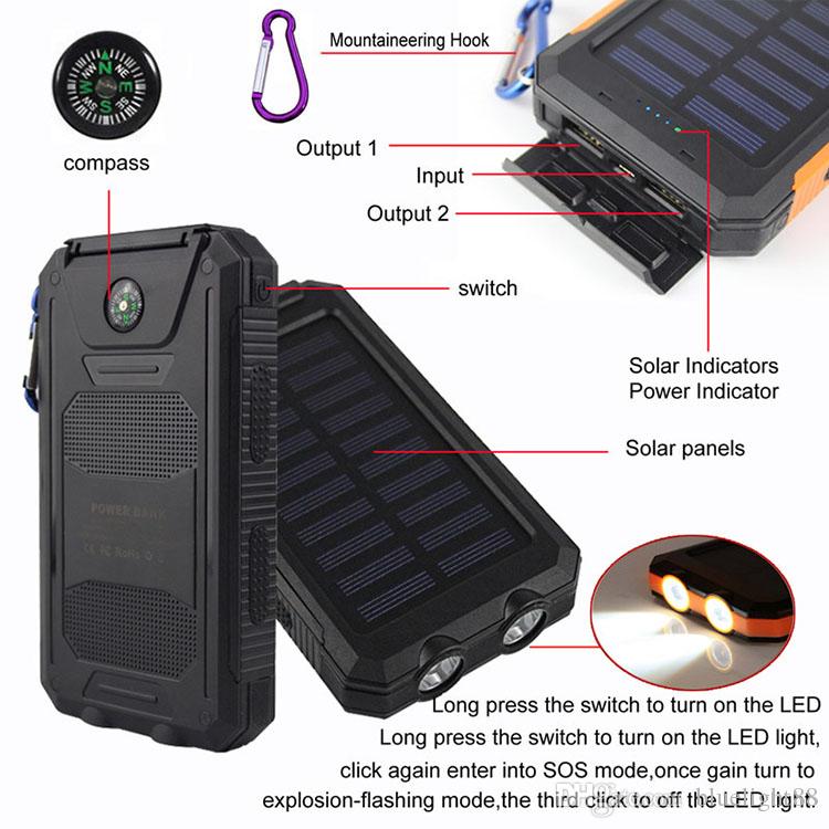 Home 10000mAh Solar Power Bank, Externe Akku,Solar Ladegerät,hohe ...