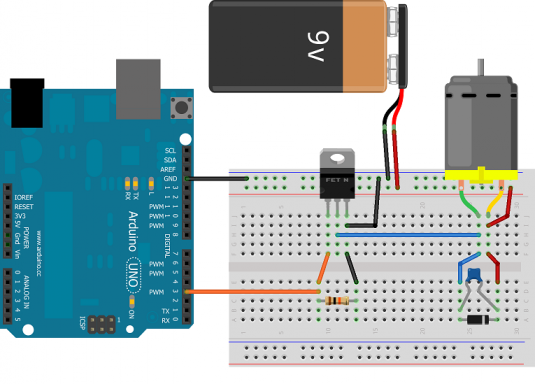 Faire tourner un moteur DC dans un sens (sans shield) - Ardwinner
