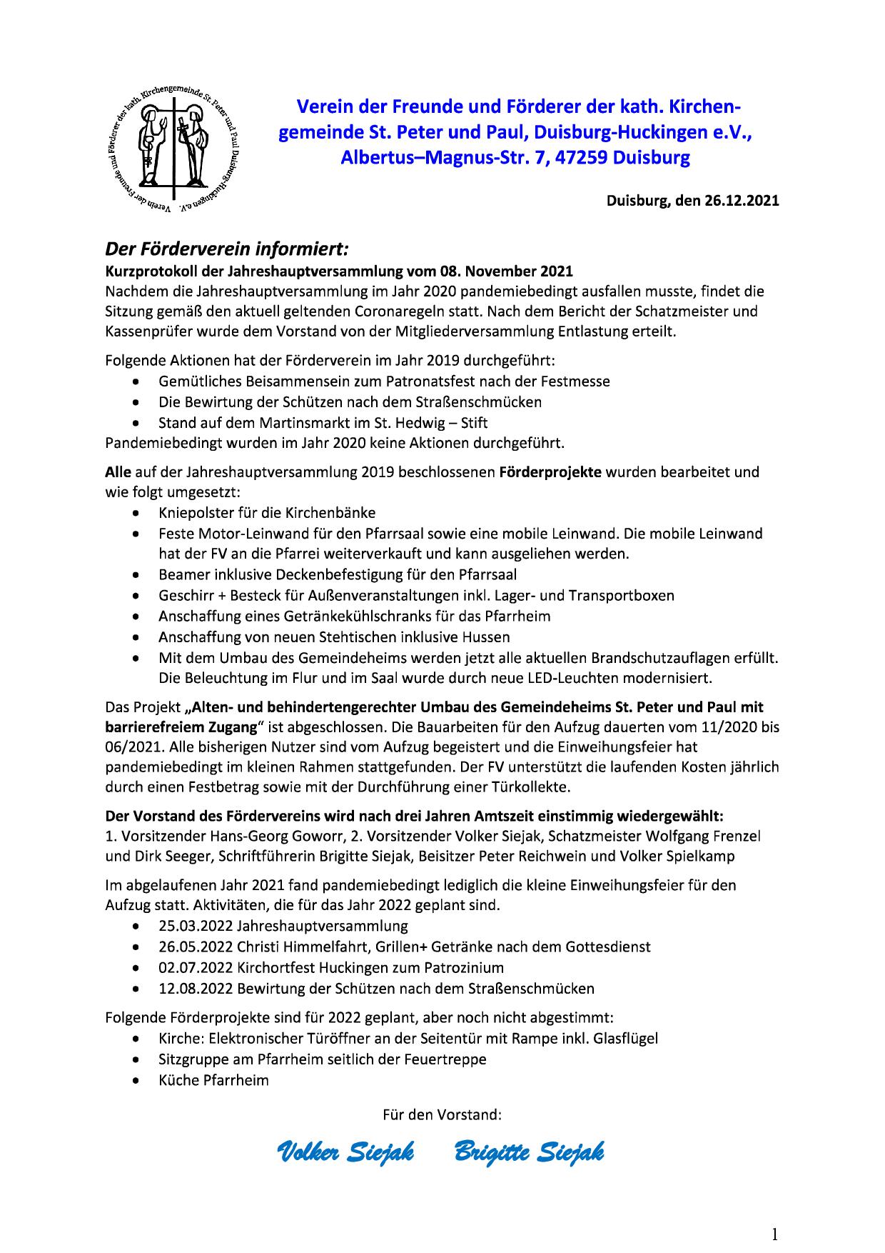 Kurzprotokoll zur JHV 2021 - kirchort-huckingens Webseite!