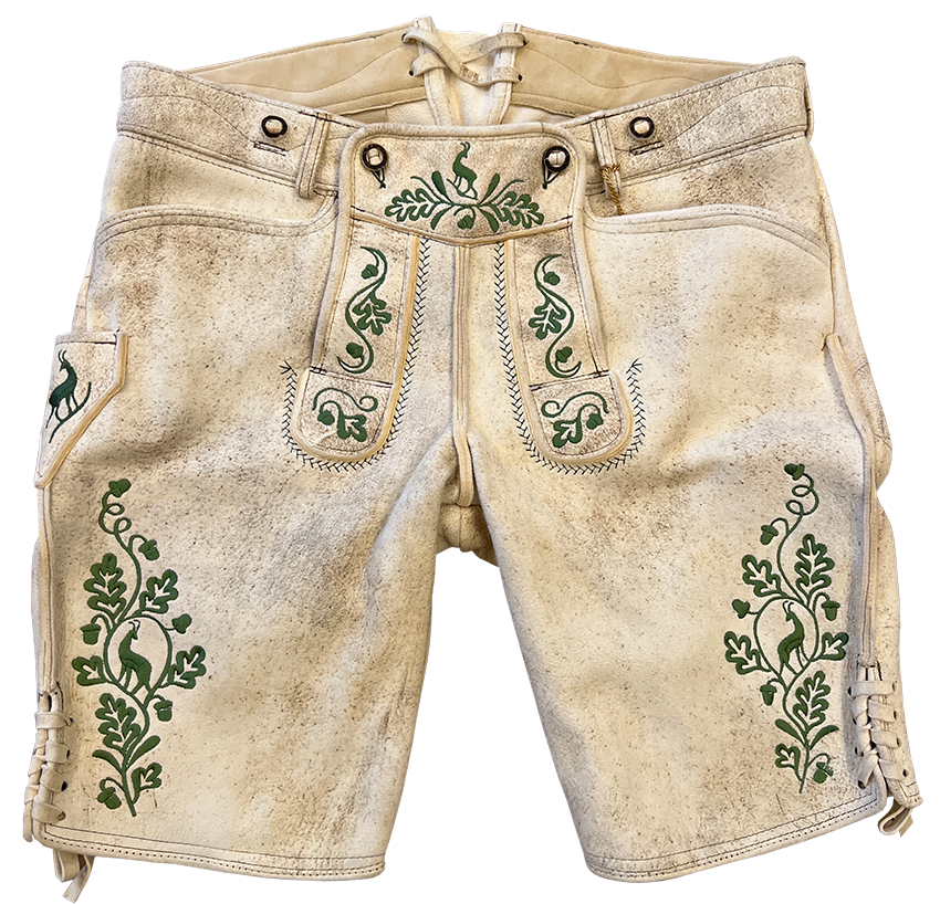 Lederhose Ludwig4 | FM.LH.79 | urig hell / dunkelgrüne Stickerei ...