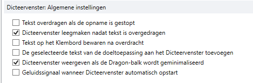 Instellingen Dicteervenster bij Nuance Dragon - Cedere