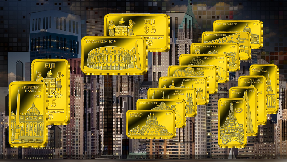 Fiji 2019 - Gold Bars "Famous Landmarks" - World Coin Association