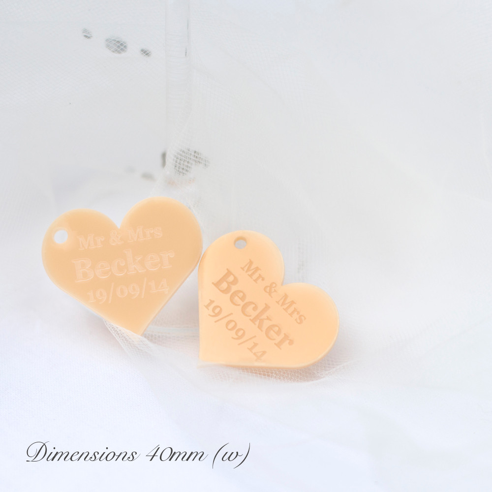 Personalised 40mm Peach Acrylic Heart Decorations - rustic-charm