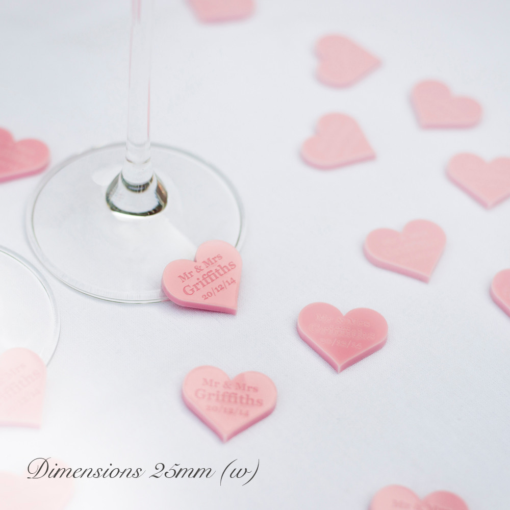 Personalised Pink Acrylic Hearts 25mm Wide - rustic-charm
