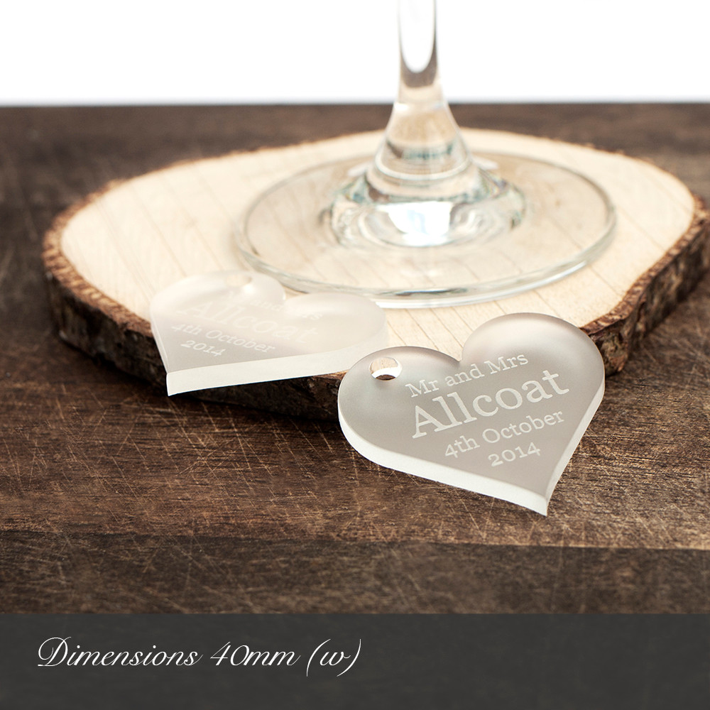 Personalised 40mm Clear Frosted Acrylic Heart Decorations - rustic-charm