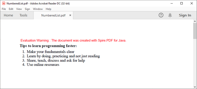Java – Cerate Lists in PDF - codeexamples