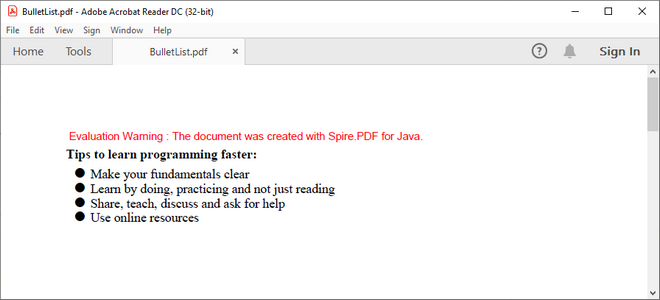 Java – Cerate Lists in PDF - codeexamples