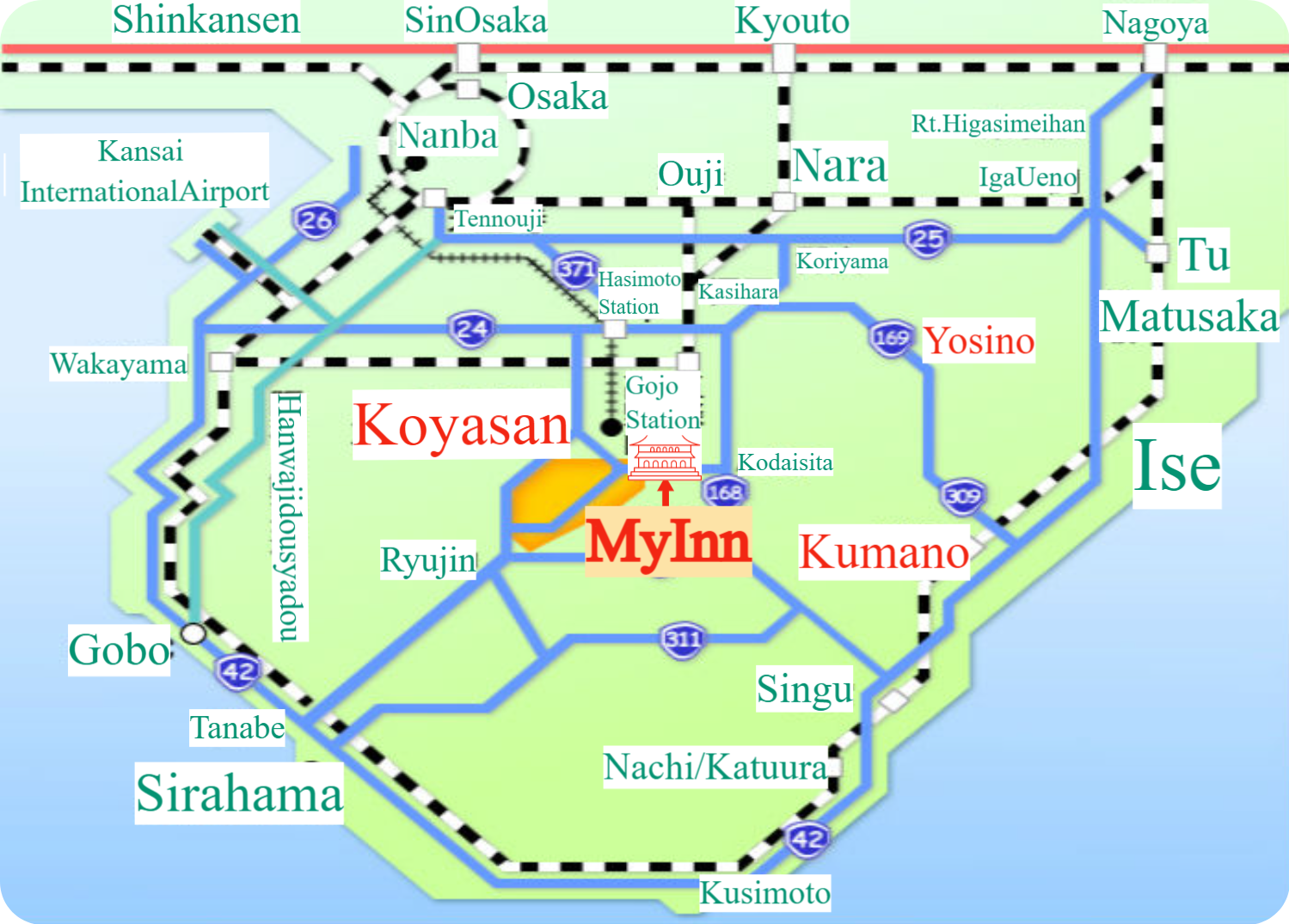 A convenient inn for traveling to Koyasan, Yoshino, and Kumano ...