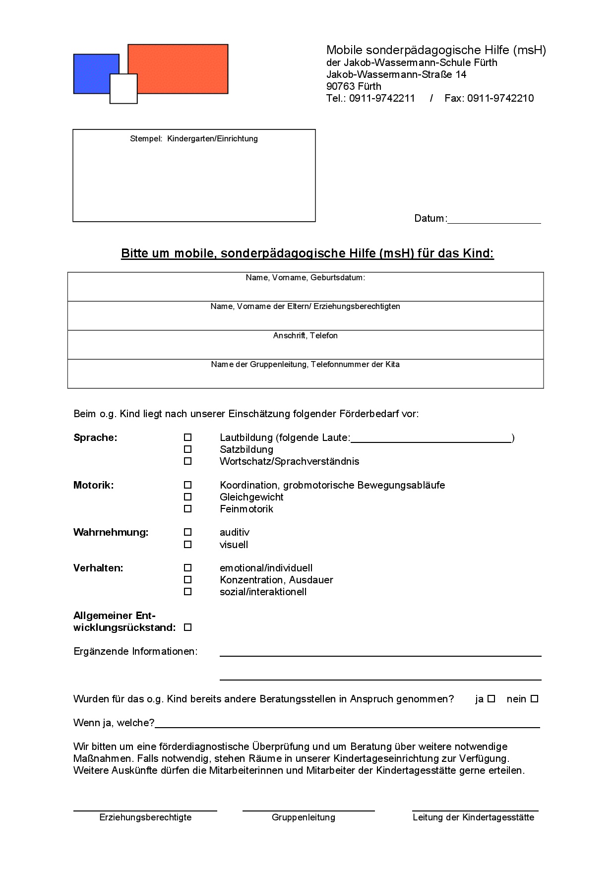 MSH Anforderungsfomular - Jakob-Wassermann-Schule Fürth