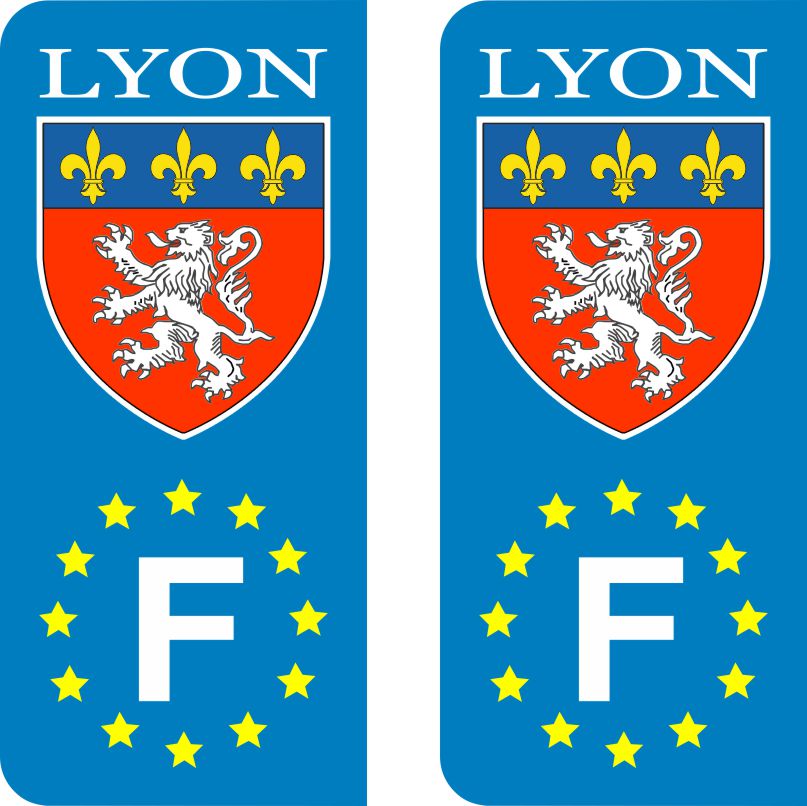 LYON - stickers pour plaques immatriculation, adhésifs logos régions,