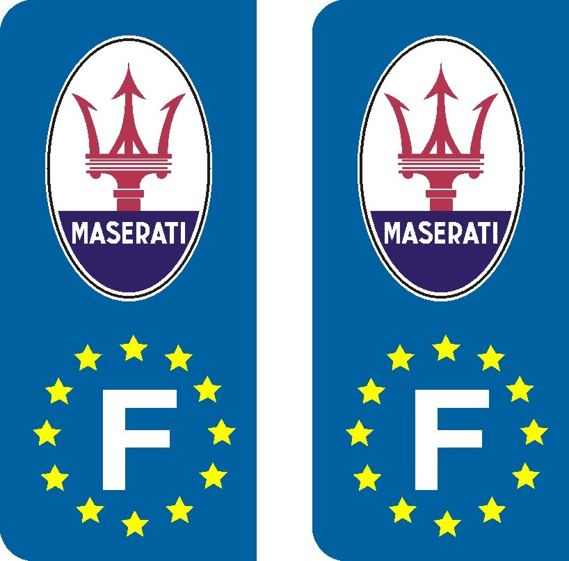 Maserati - stickers pour plaques immatriculation, adhésifs logos régions,