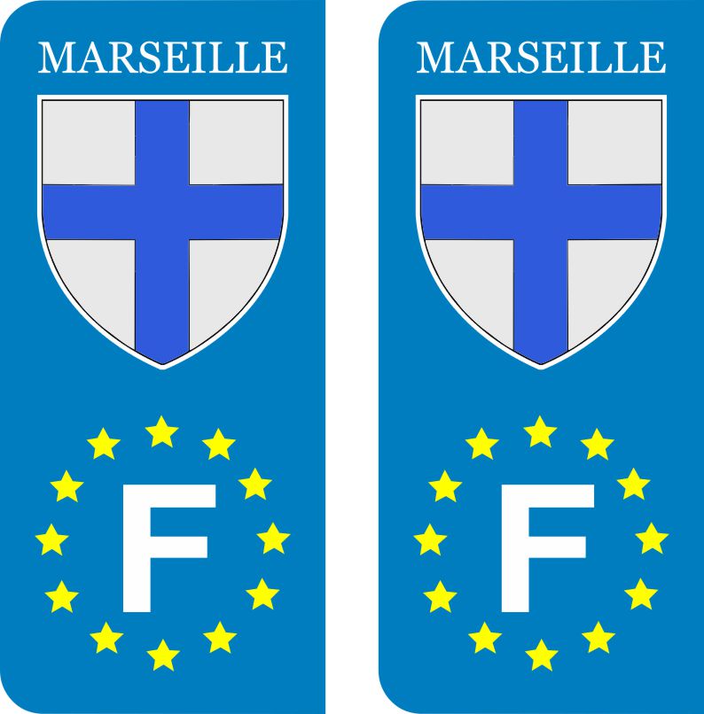 MARSEILLE - stickers pour plaques immatriculation, adhésifs logos régions,
